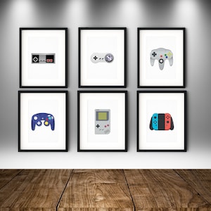 Retro Game Controller Prints: Geeky Gaming Room Wall Decor (set of 6 ...