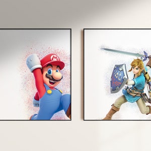 Video Game Characters Digital Wall Art, Color Splash Wall Decor, Gaming ...
