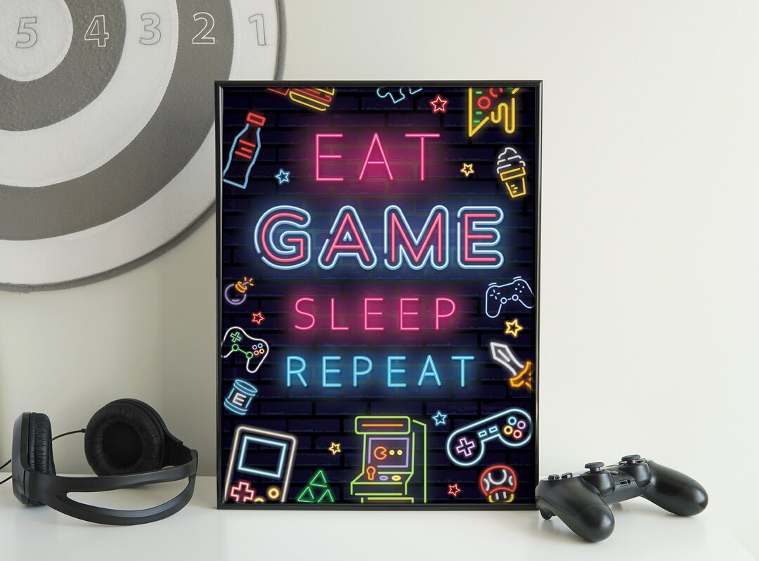 Gaming Room Poster, Gamer Print, Neon Wall Deco, Digital Printable Wall ...