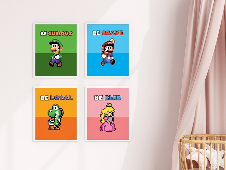 Set of 4 Video Game Nursery Wall Decor, Mario Themed Printable Wall Art ...