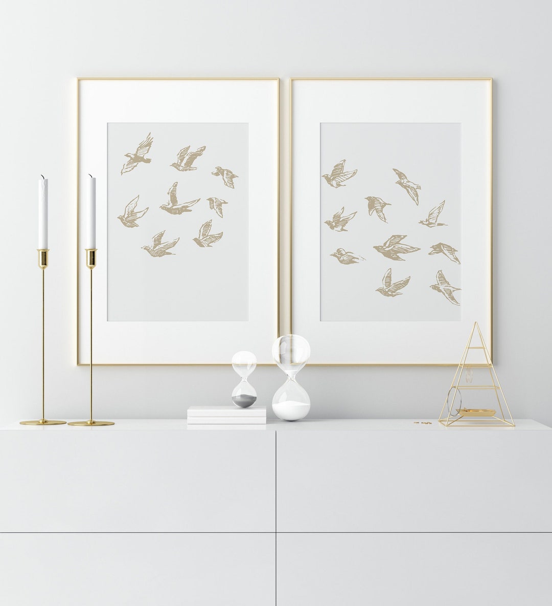 Bird Flock Abstract Printable Set, Neutral Wall Art, Set of Two, Taupe ...