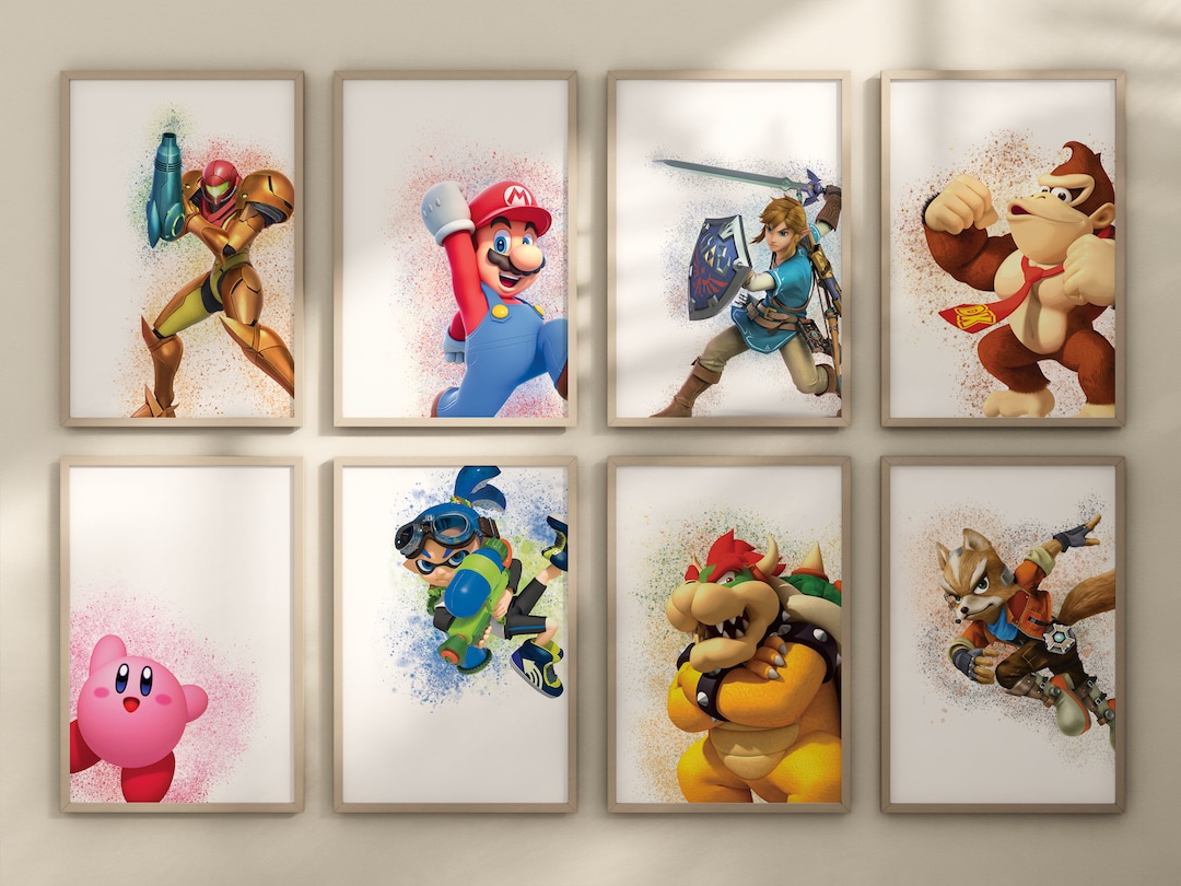 Video Game Characters Digital Wall Art, Color Splash Wall Decor, Gaming ...