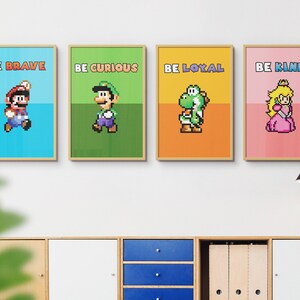 Set of 4 Video Game Nursery Wall Decor, Mario Themed Printable Wall Art ...