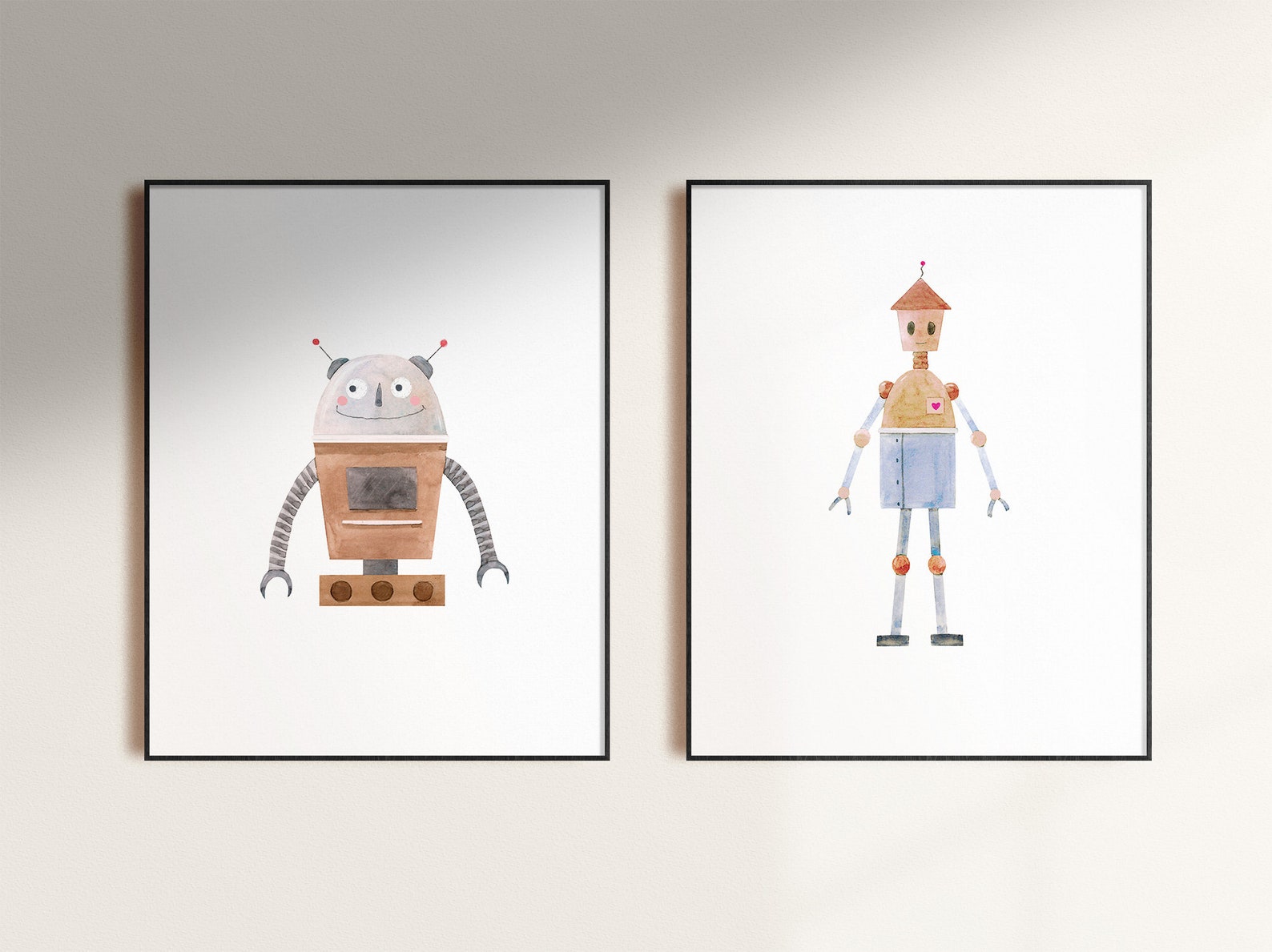 Robots Nursery Wall Decor, Watercolour Robots Playroom Decor, Nursery ...