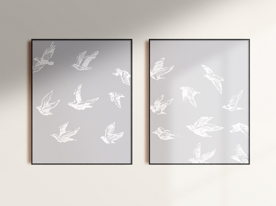 Bird Flock Abstract Printable Set, Neutral Wall Art, Set of Two, Light ...