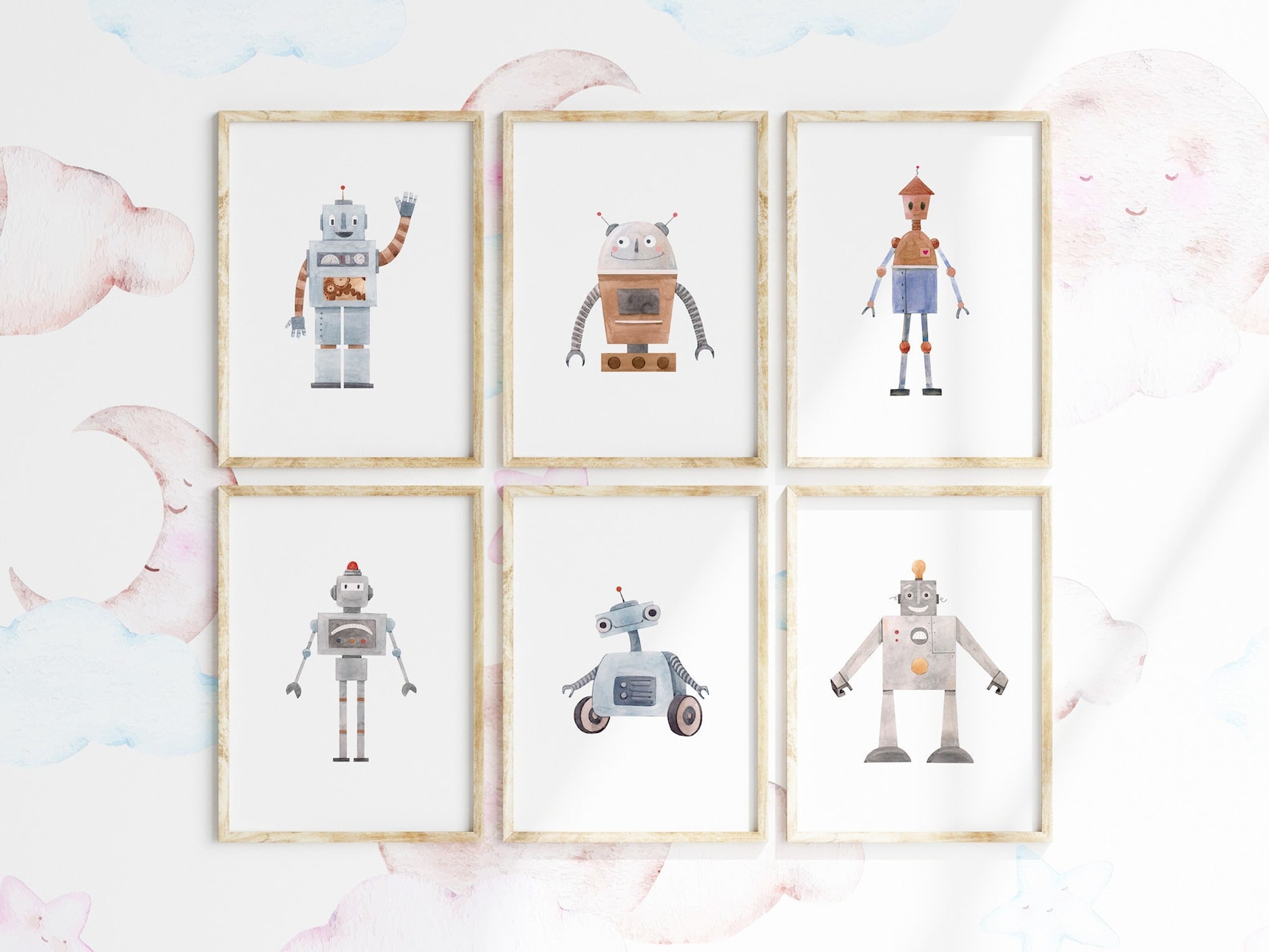 Robots Nursery Wall Decor, Watercolour Robots Playroom Decor, Nursery ...