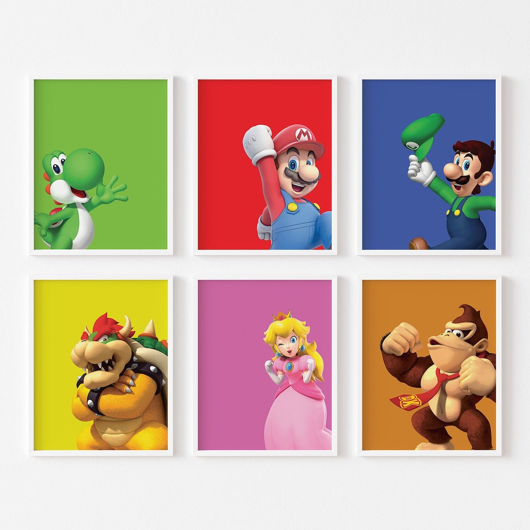Set of 6 Mario Digital Wall Art, Wall Decor, Gaming Posters, Video Game ...