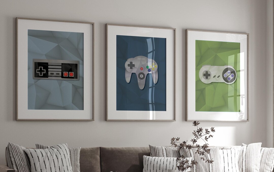 Retro Video Game Controllers Wall Decor, Digital Prints, Game Room ...