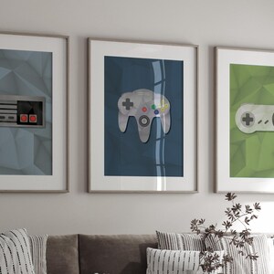 Retro Video Game Controllers Wall Decor, Digital Prints, Game Room ...