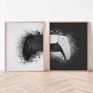 Gaming Controllers Print Set, Black and White, Play Room, Game Room ...