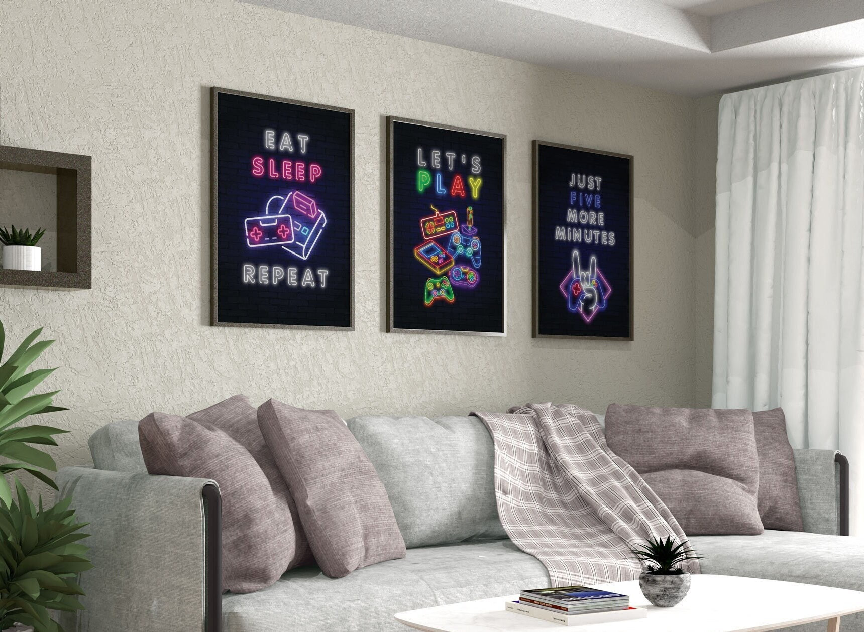 Gaming Wall Art Prints, Digital Print, Neon Wall Decor, Set of 3 ...