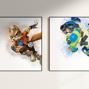 Video Game Characters Digital Wall Art, Color Splash Wall Decor, Gaming ...