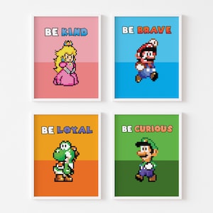 Set of 4 Video Game Nursery Wall Decor, Mario Themed Printable Wall Art ...