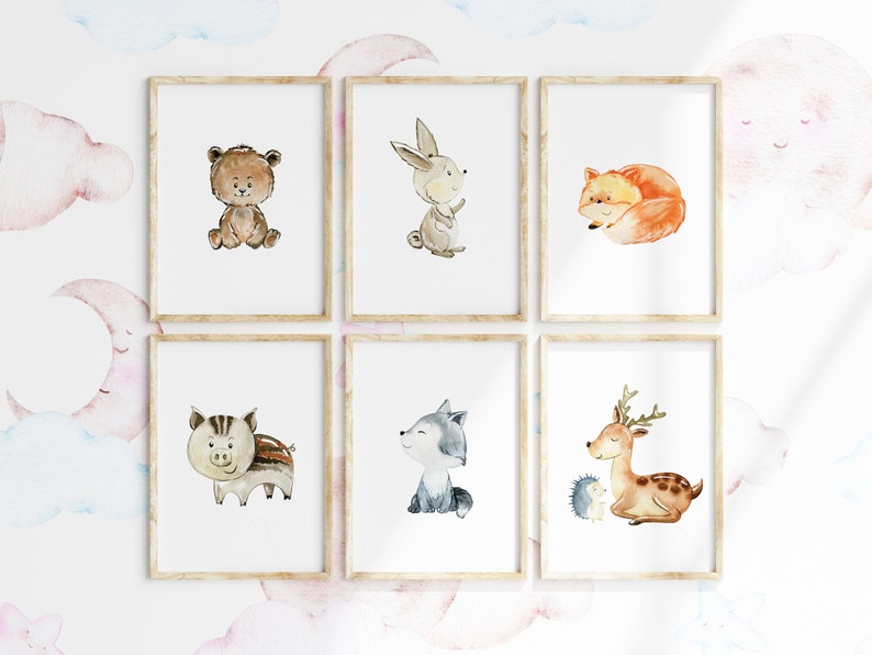 Forest Creatures, Woodland Nursery Art Prints, Set of 6, Digital ...