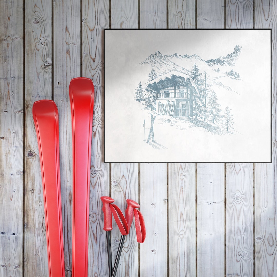 Ski Lodge Printable Artwork, Ski Chalet, Winter Art, Après Ski Travel ...