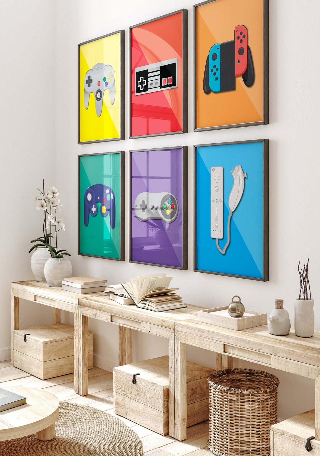 Retro Video Game Controller Wall Decor, Digital Prints, Game Room ...