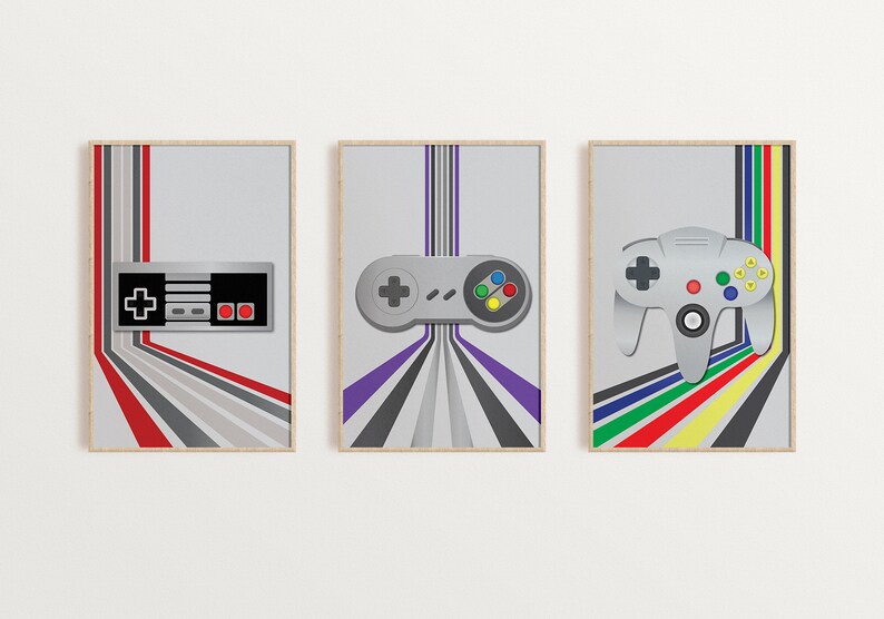 Retro Video Game Controller Wall Decor, Digital Prints, Game Room ...