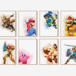 Video Game Characters Digital Wall Art, Color Splash Wall Decor, Gaming ...