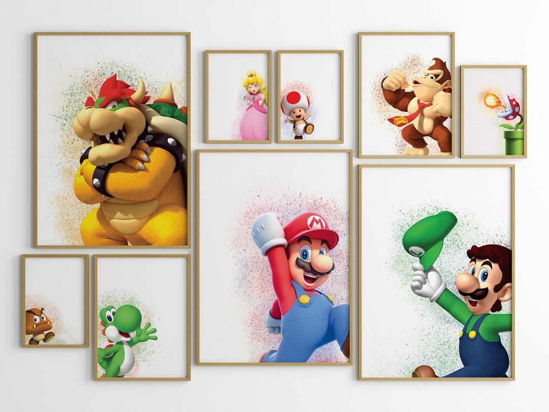 Mario Digital Wall Art, Boys Room Wall Decor, Color Splash, Video Game ...