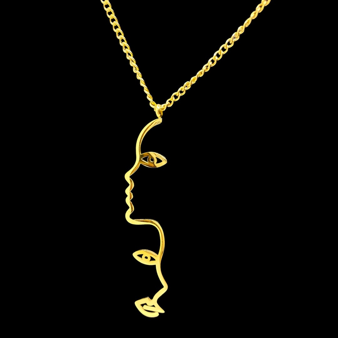 Single Line Art Necklace 18k Gold Plated Titanium Steel - Etsy