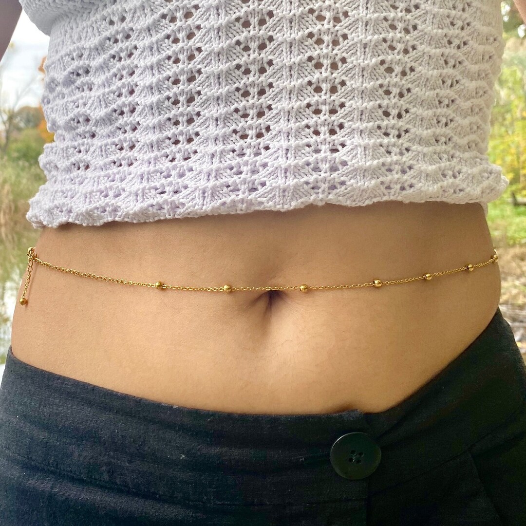 Beaded Belly Chain 18k Gold Plated Titanium Steel - Etsy