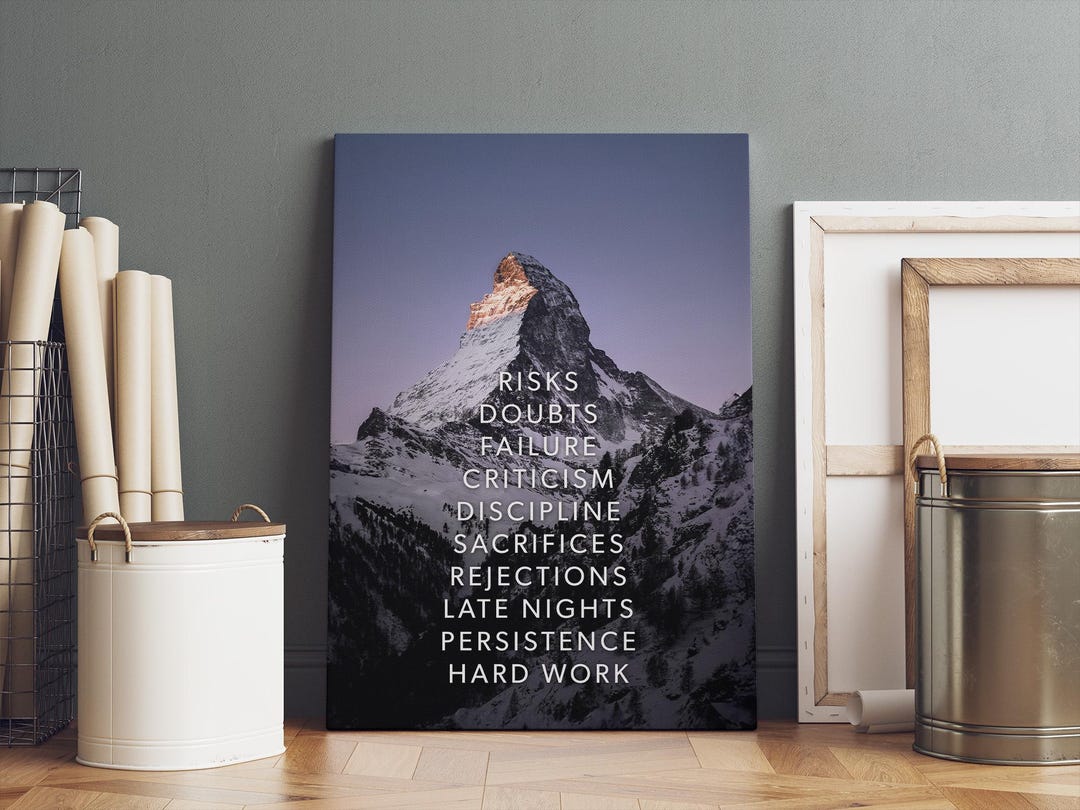Mountain Motivational Poster Wall Art, Framed Poster for Office and Gym ...