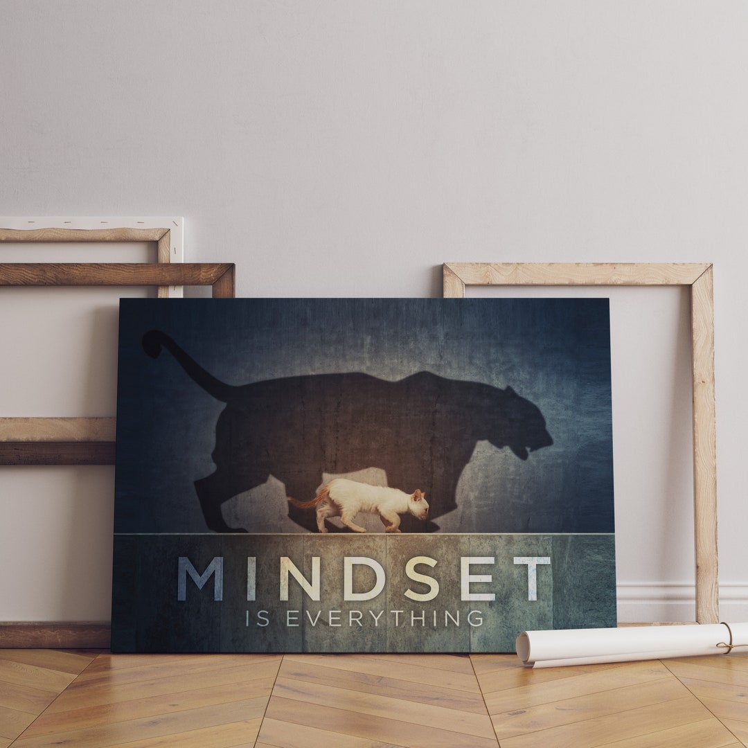 Mindset is Everything, Cat Tiger, Wall Art Office and Gym Decor Canvas ...