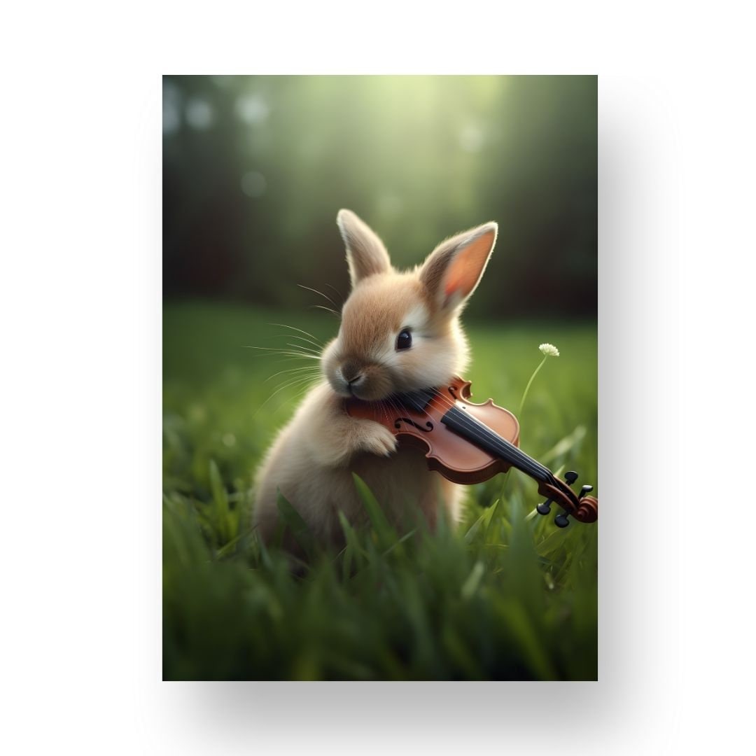 Violin Poster Rabbit Violin Poster Wall Art Cute Baby Rabbit Walldecor ...