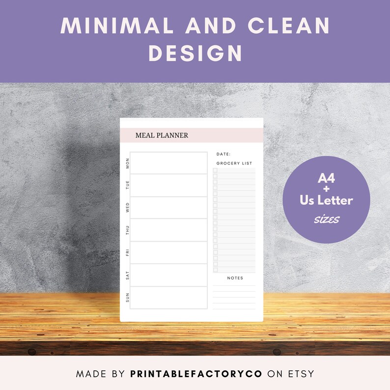 Printable Weekly Meal Planner & Grocery List, Instant Download, A4, Us ...