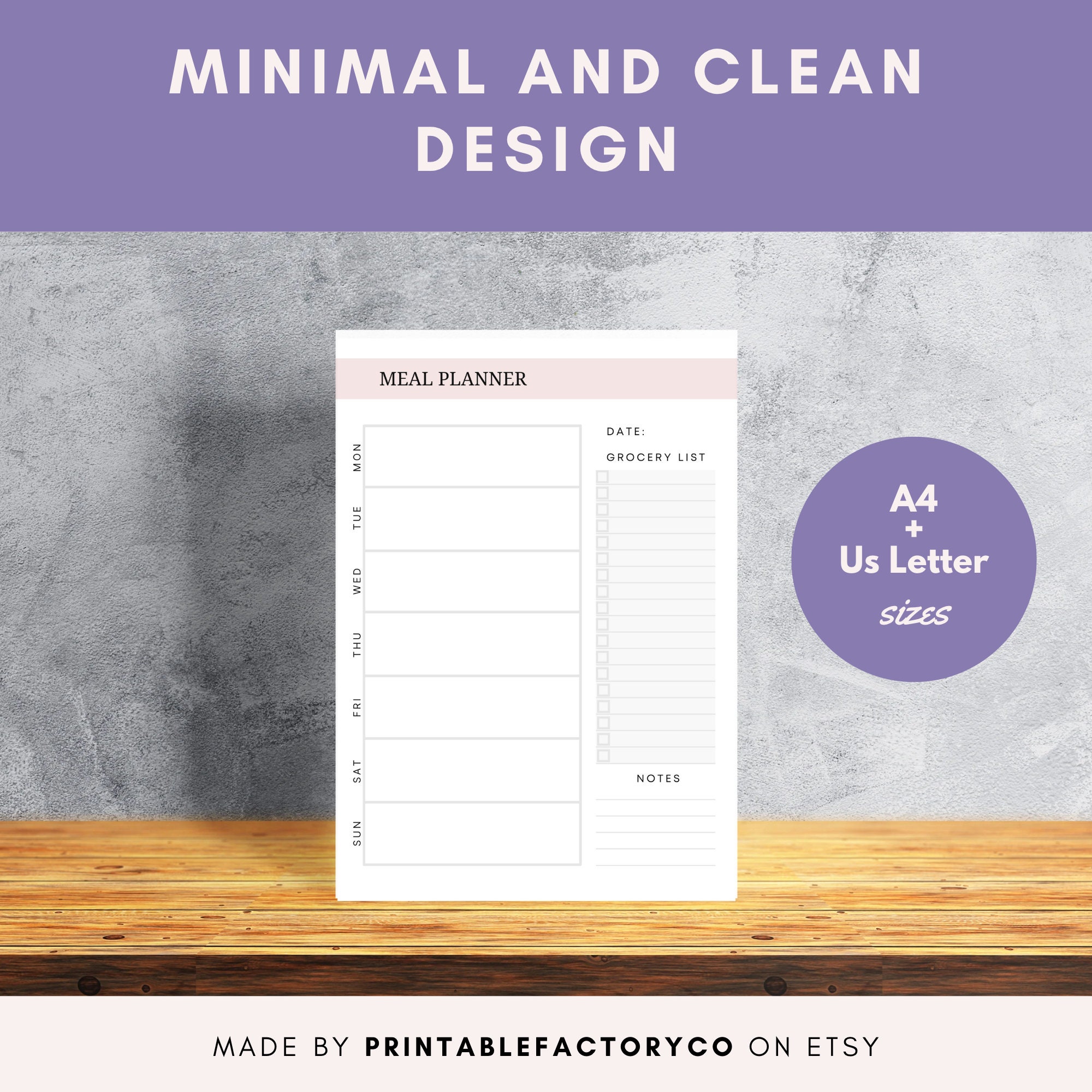 Printable Weekly Meal Planner & Grocery List, Instant Download, A4, Us ...