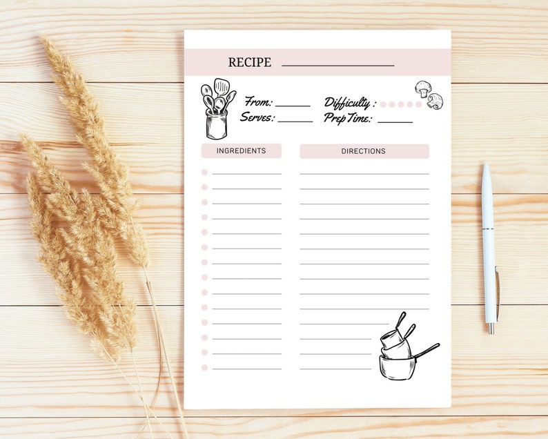 Printable Recipe Template, Recipe Card, Recipe Sheet, Instant Download ...