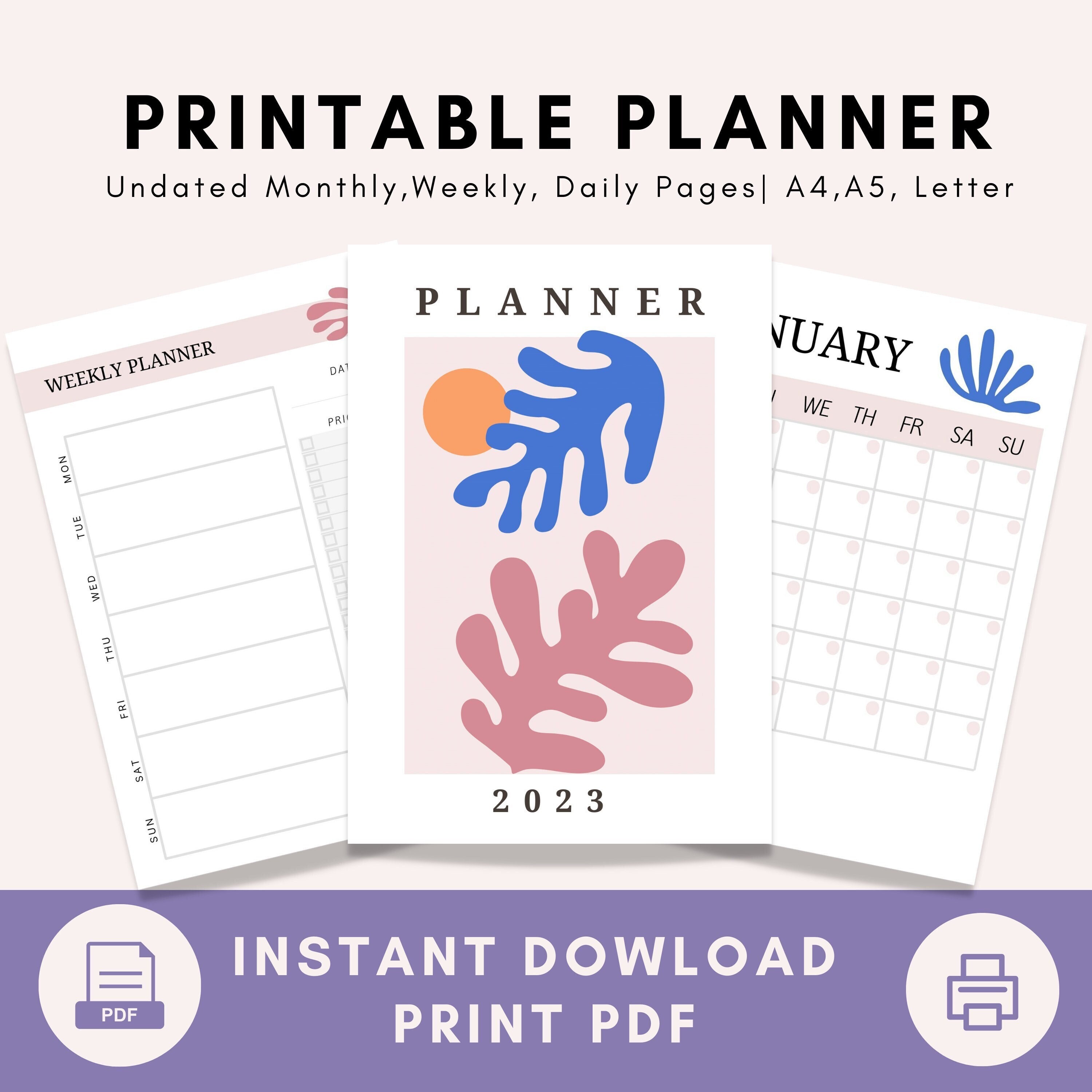 Matisse Inspired Planner, 2023 Calendar Page, Daily/ Weekly/monthly ...
