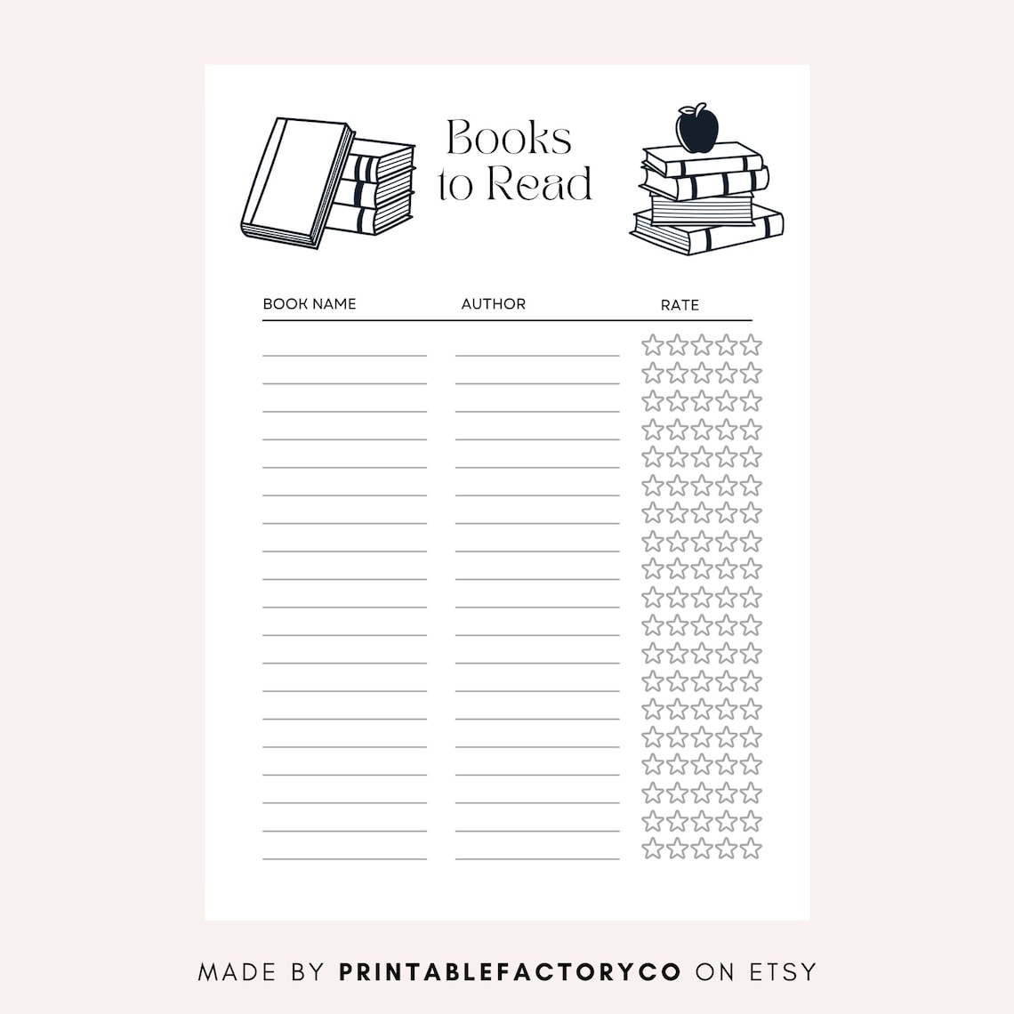 Illustrated Books to Read List Page, Printable PDF, A4/A5/ Us Letter ...