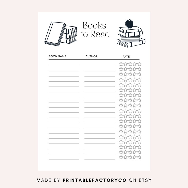 Illustrated Books to Read List Page, Printable PDF, A4/A5/ Us Letter ...