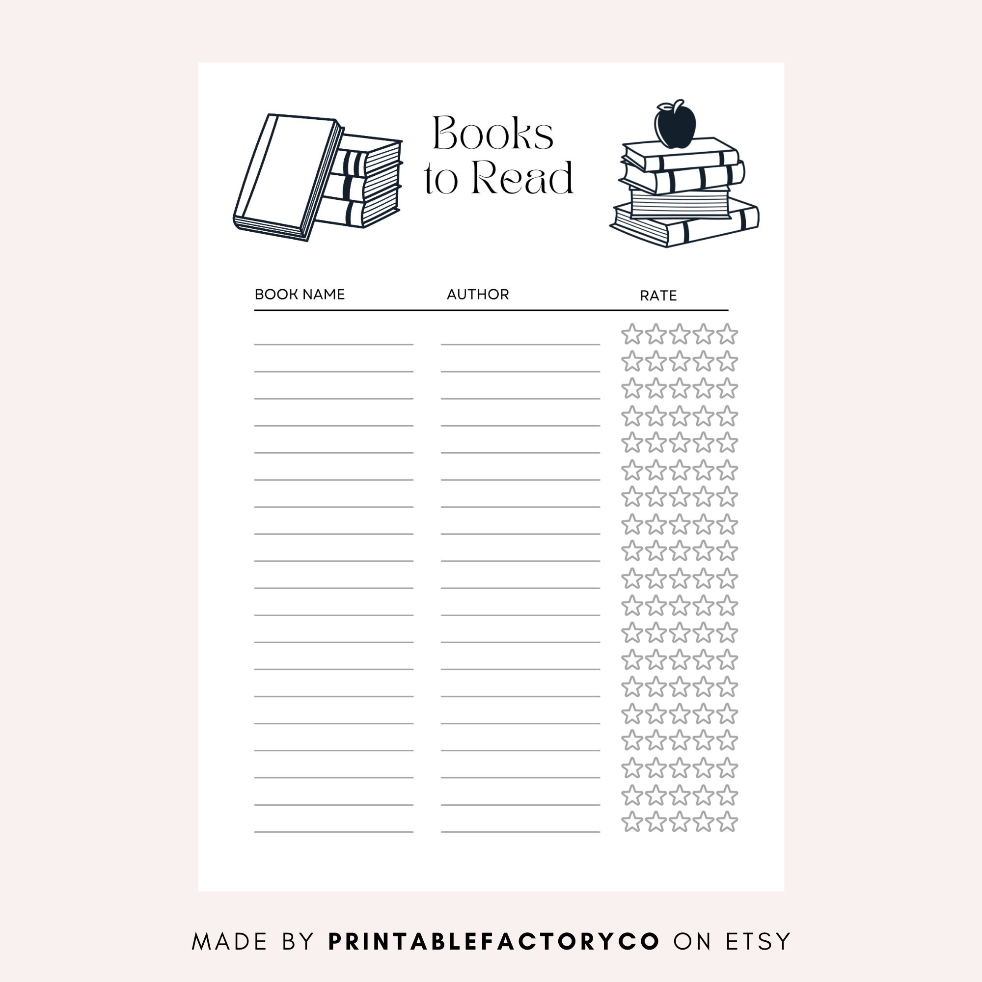 Illustrated Books to Read List Page, Printable PDF, A4/A5/ Us Letter ...