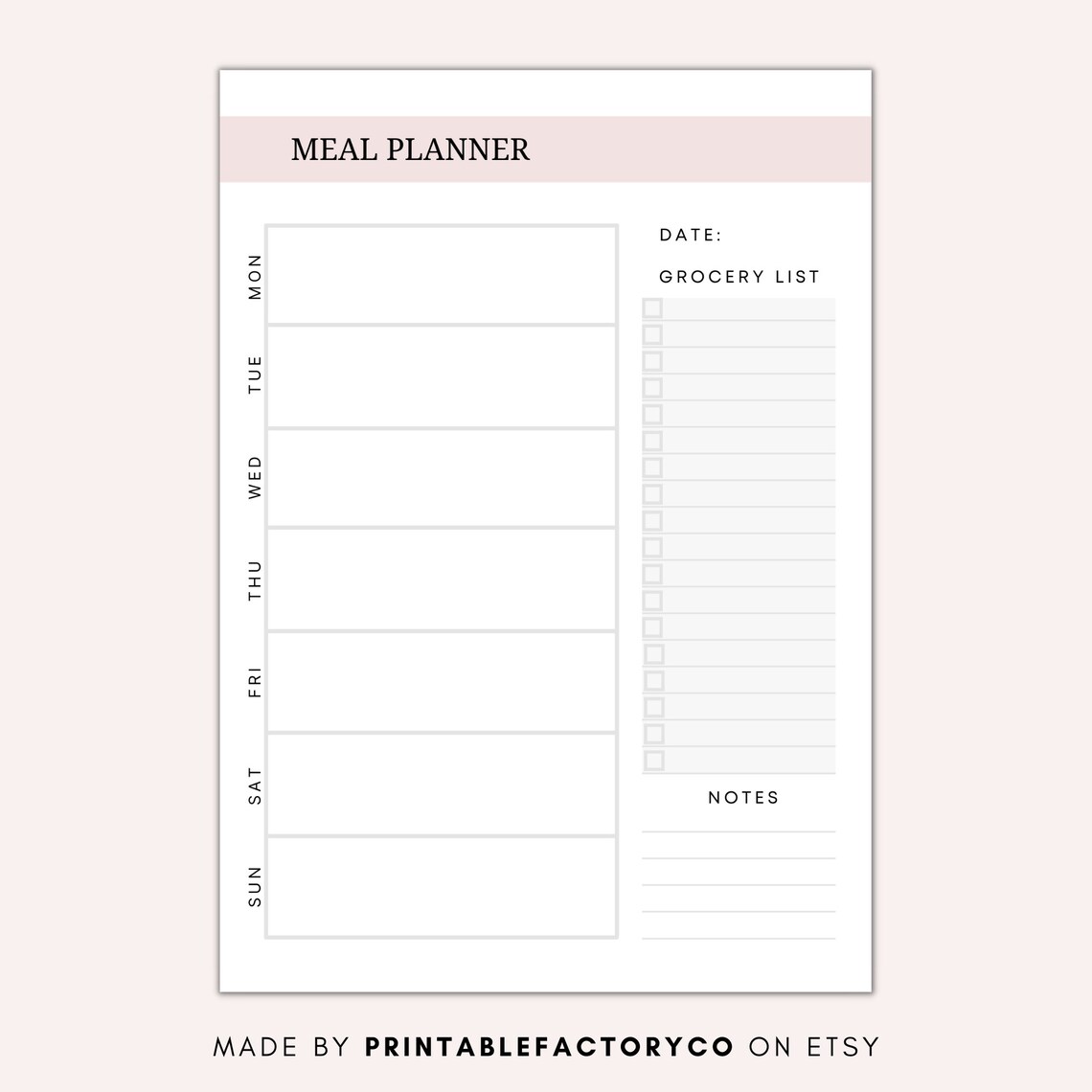 Printable Weekly Meal Planner & Grocery List, Instant Download, A4, Us ...
