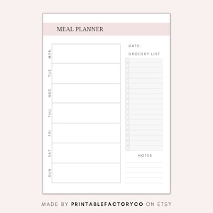Printable Weekly Meal Planner & Grocery List, Instant Download, A4, Us ...