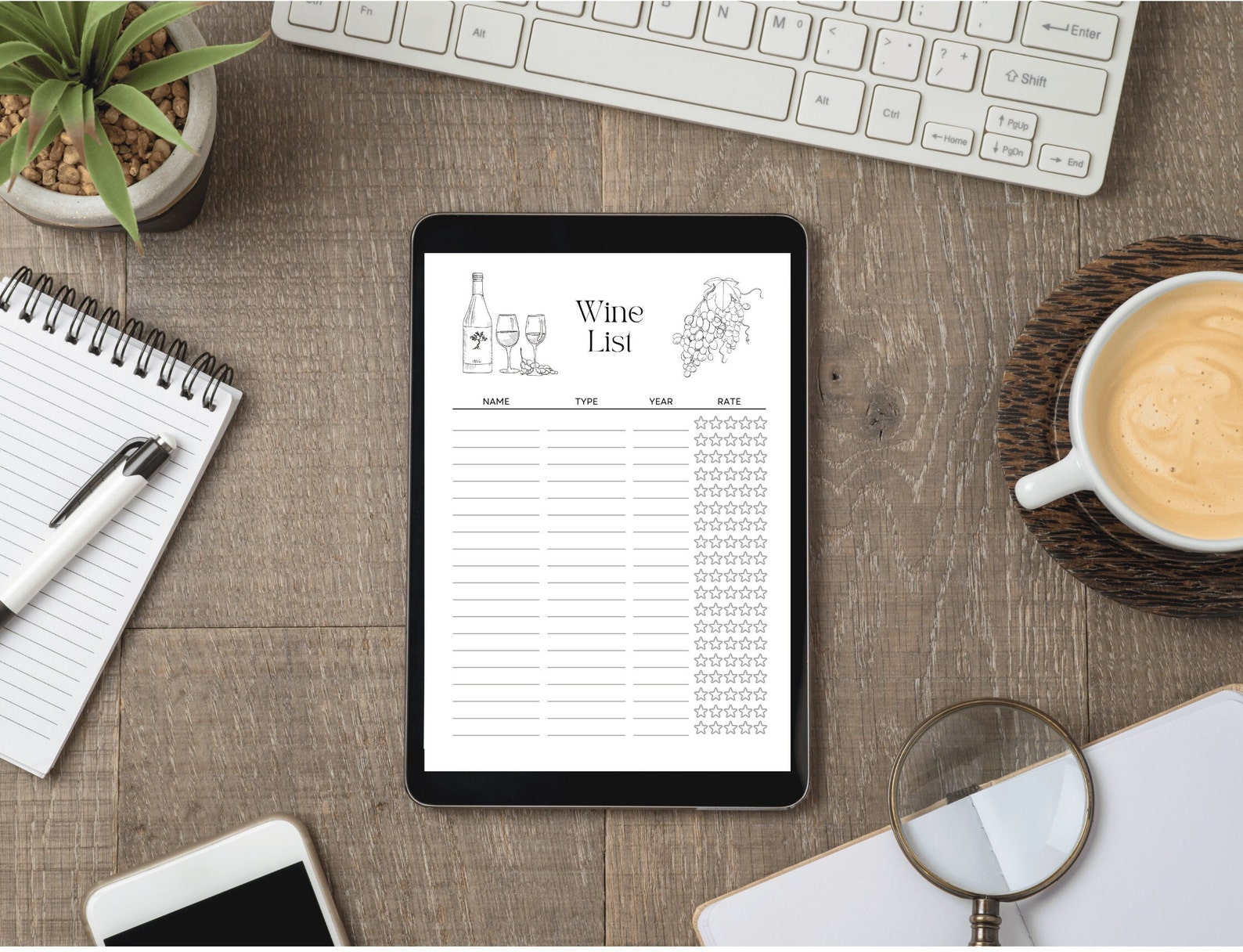 Printable Wine List, Wine Journal, Wine Tracker A4/ A5/ Letter Sizes ...