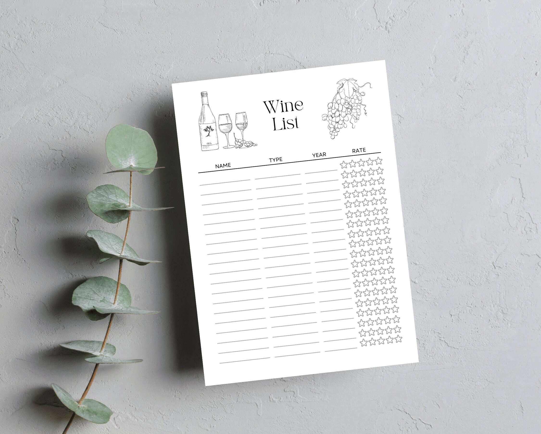 Printable Wine List, Wine Journal, Wine Tracker A4/ A5/ Letter Sizes ...