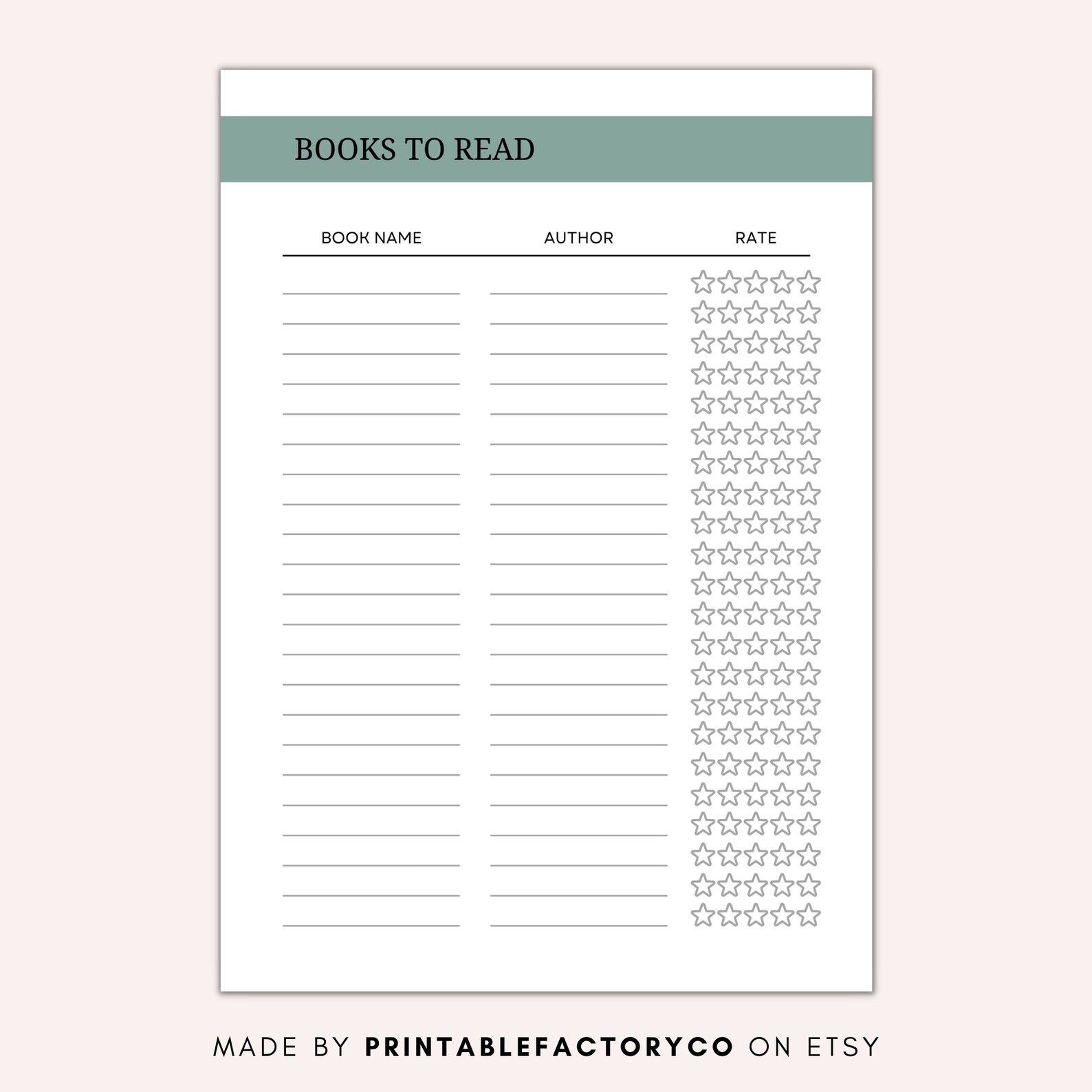 Books to Read List Page, Printable PDF, A4/A5/ Us Letter Size, Instant ...