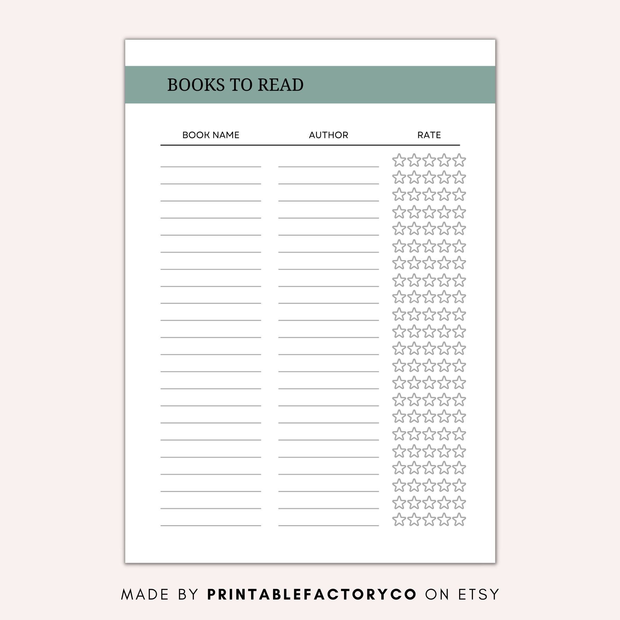 Books to Read List Page, Printable PDF, A4/A5/ Us Letter Size, Instant ...