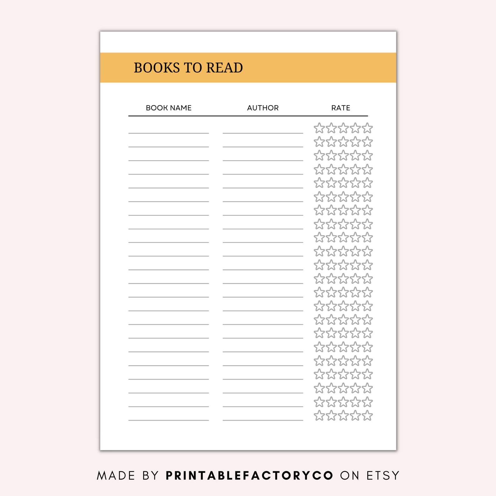 Books to Read List Page, Printable PDF, A4/A5/ Us Letter Size, Instant ...
