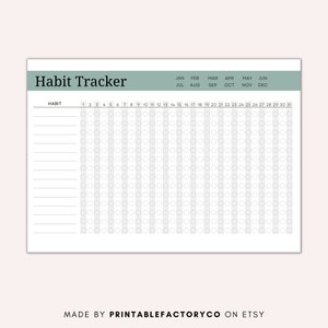 Monthly Habit Tracker, Landscape A4 and Letter Size, Instant Download ...