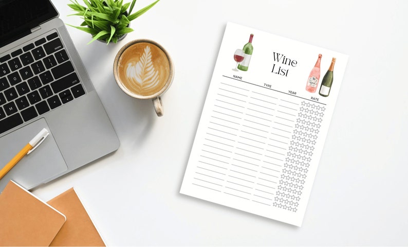 Printable Wine List, Wine Journal, Wine Tracker A4/ A5/ Letter Sizes ...
