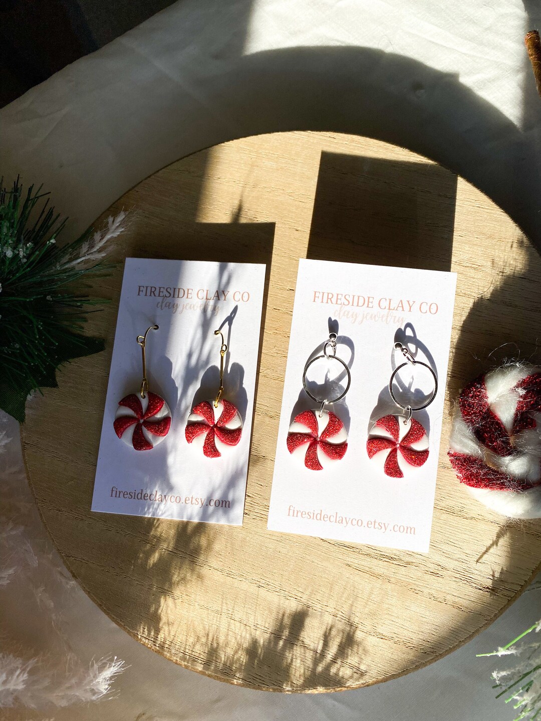 Handmade Polymer Clay Unique Cute Red Sparkle Peppermint Hoops - Etsy