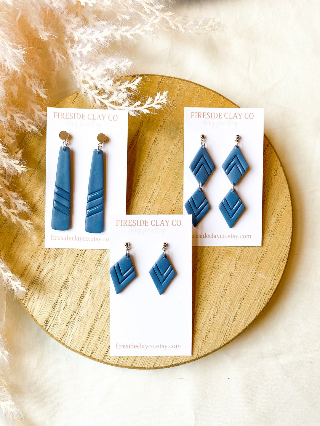 Handmade Polymer Clay Cute Soft Slate Blue Statement Resin Detail ...