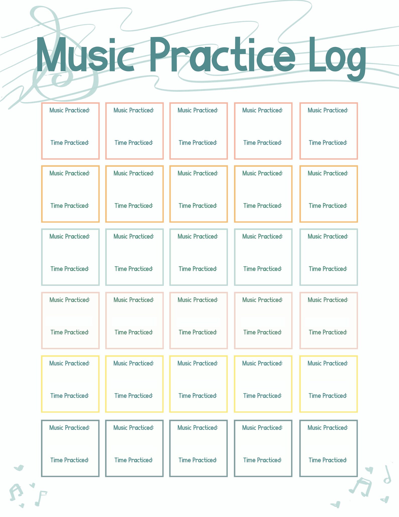 Music Practice Log Piano Practice Chart, Violin Practice Chart, Guitar ...