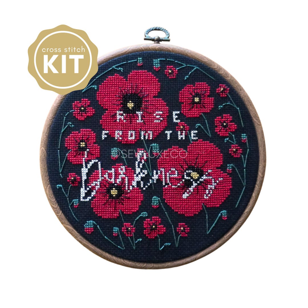 Poppy Cross Stitch Kit: Rise From the Darkness, Beginner+ (7 & 2 Inch ...