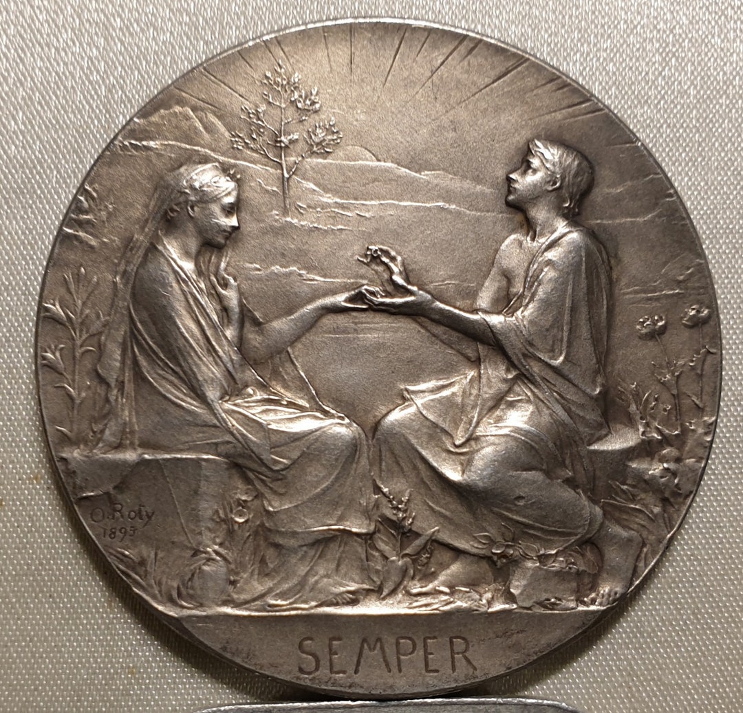 1902 Rare Semper Art Nouveau Marriage French Silver 41mm Art Medal by ...