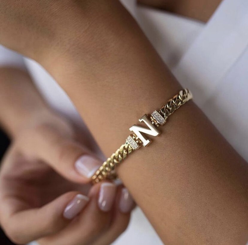 Letter Gold Bracelet / 14K Solid Personalized Bracelet / Block - Etsy